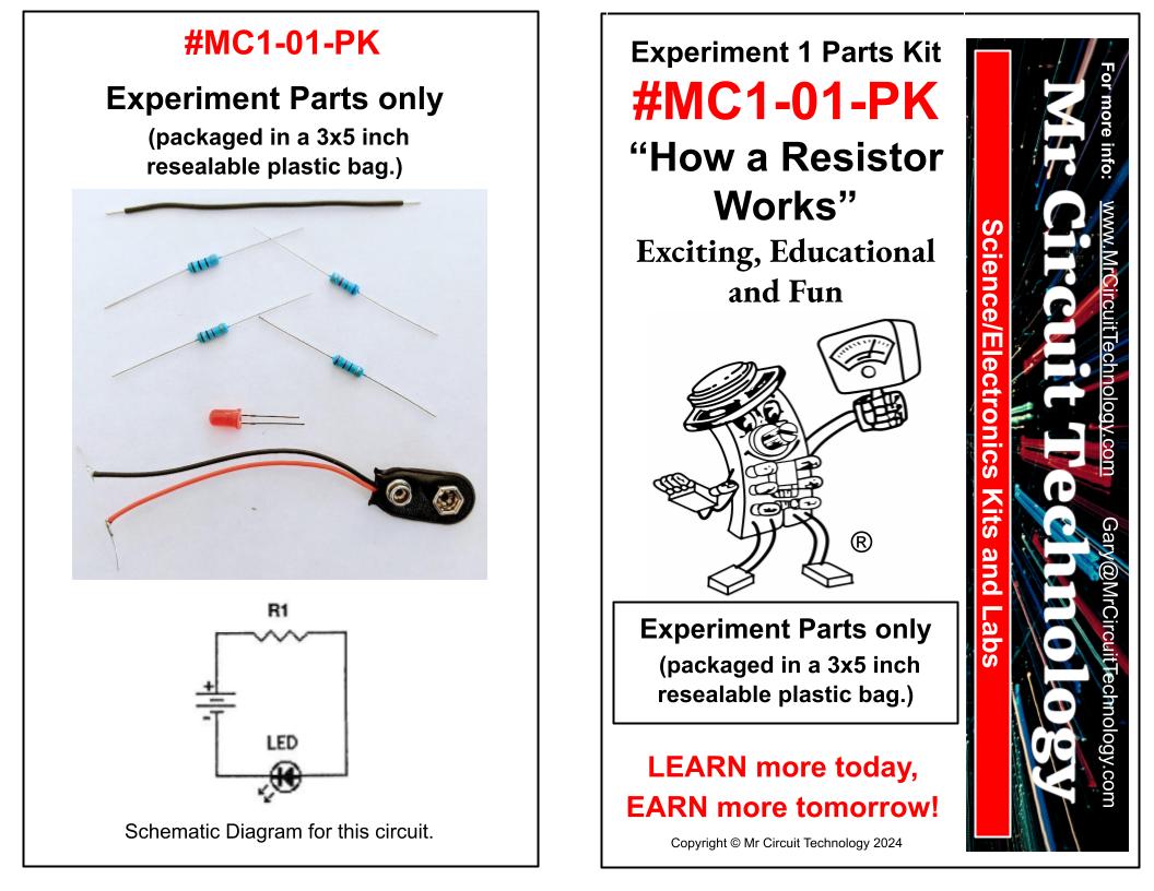 Mr Circuit 1 EXPERIMENT PARTS KITS for LESSON PLANS (To order, pick wh ...
