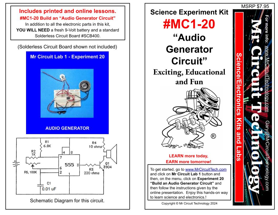 MC1-20 * * Mr Circuit Science * * Experiment Kit "Audio Generator Circ – Mr Circuit Technology