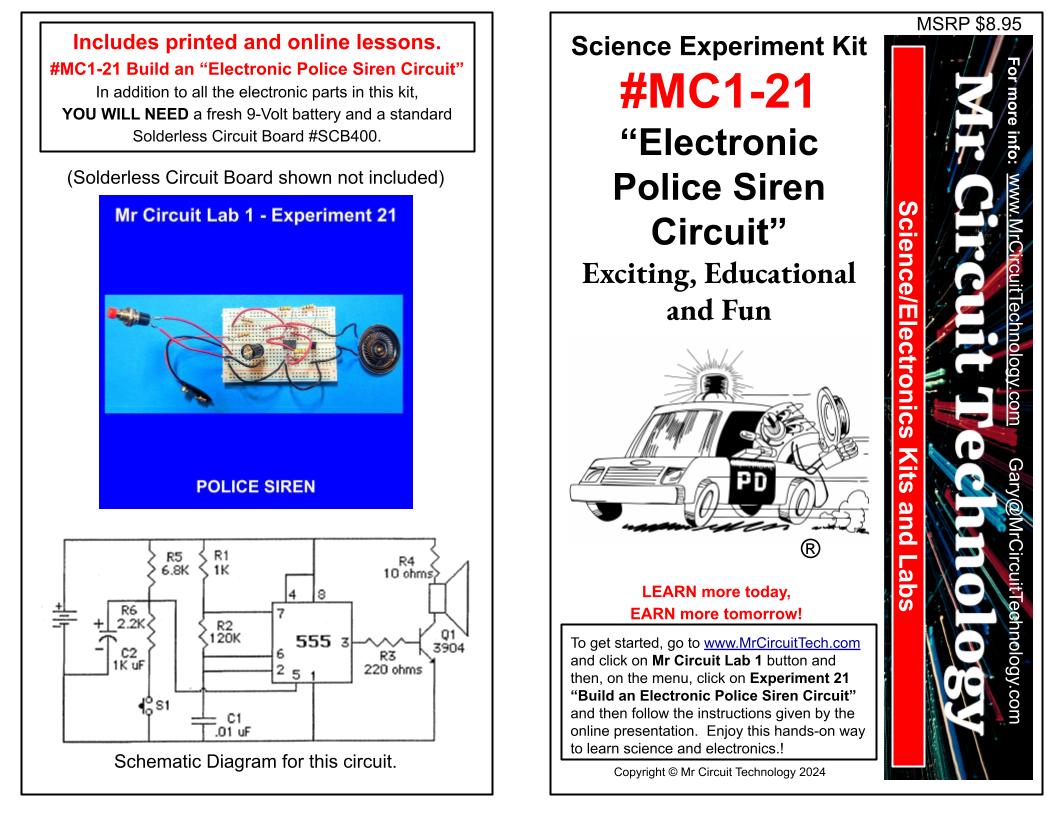 MC1-21 * * Mr Circuit Science * * Experiment Kit "Electronic Police Si ...