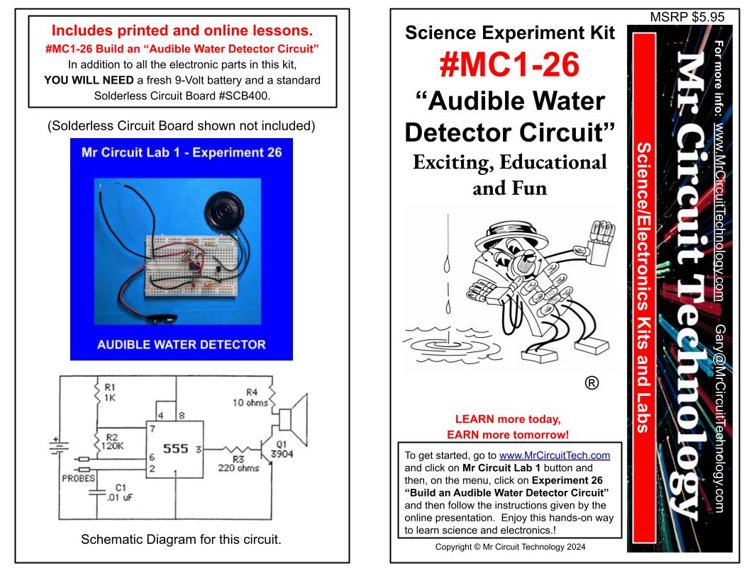 MC1-26 * * Mr Circuit Science * * Experiment Kit "Audible Water Detect ...